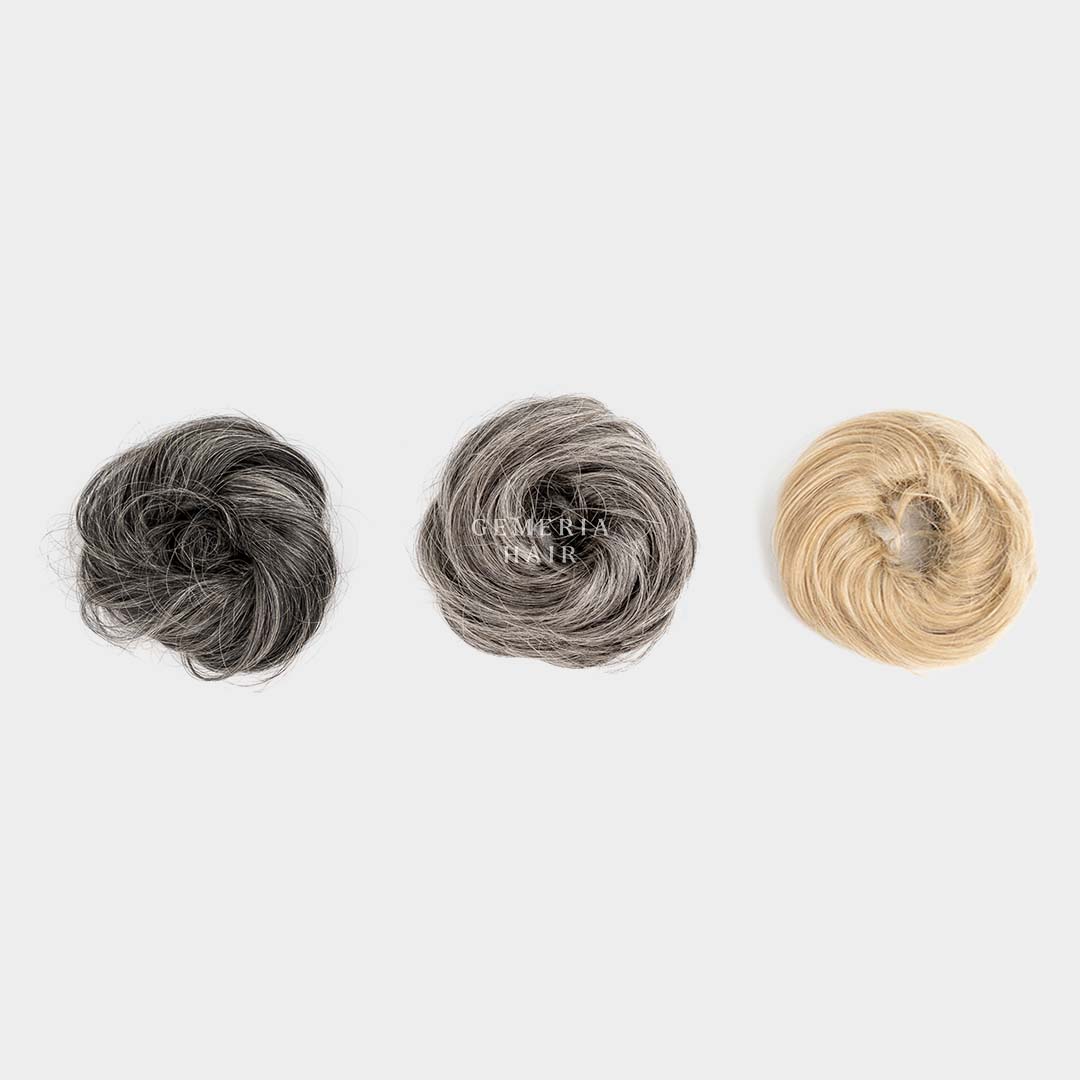 Salt & Pepper Faux Scrunchie Bun | Human Hair Scrunchies | Gemeria Hair